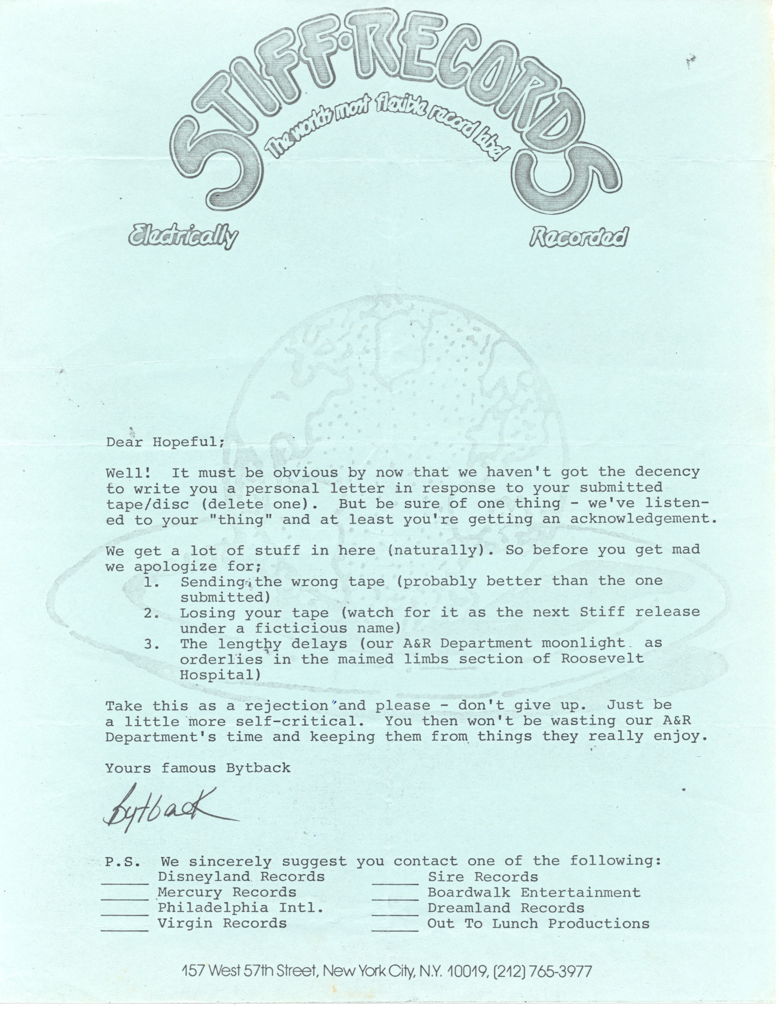 Rollo: Rejection letters from record companies